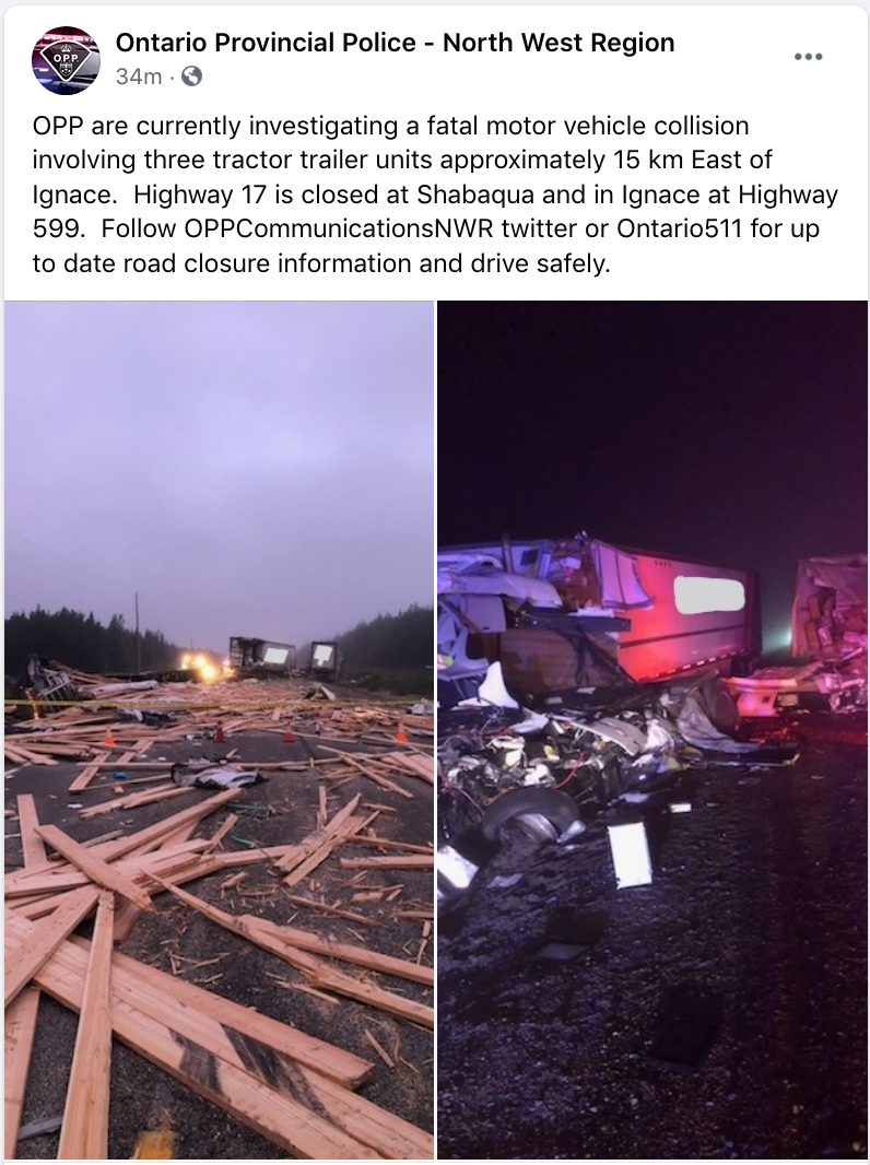 Fatal Collision closes Highway 17 (east of Ignace) UPDATED – Wawa-news.com