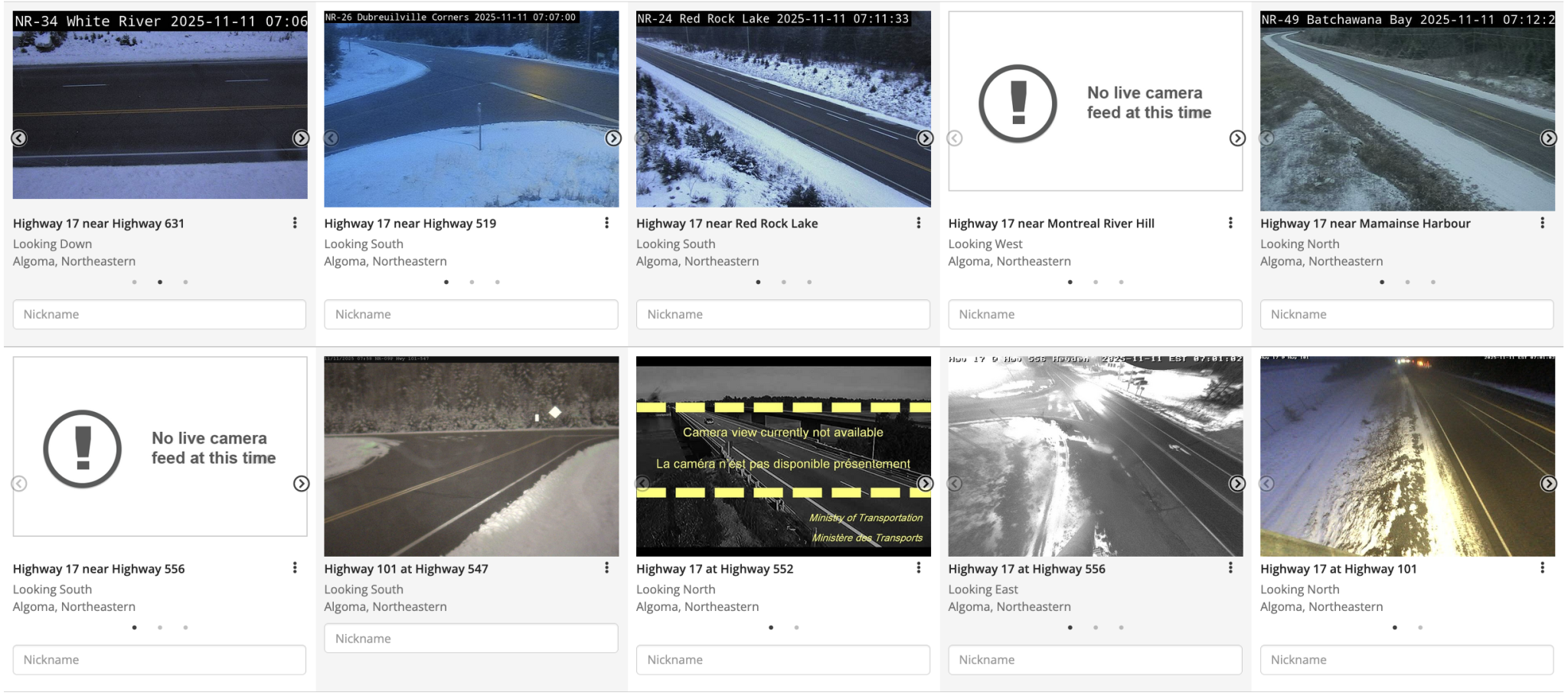 Winter Road Conditions – Tuesday, November 11th – Wawa-news.com